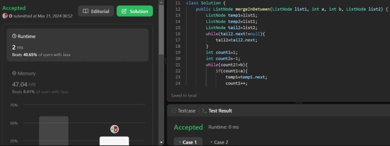 Day 74 of #75DaysLeetCodeChallenge: Merge In Between Lists | Deepak ... Day 74 of #75DaysLeetCodeChallenge: Merge In Between Lists | Deepak ...