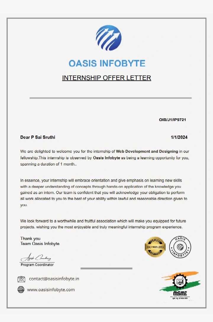 P Sruthi on LinkedIn: Oasis Infobyte P Sruthi on LinkedIn: Oasis Infobyte