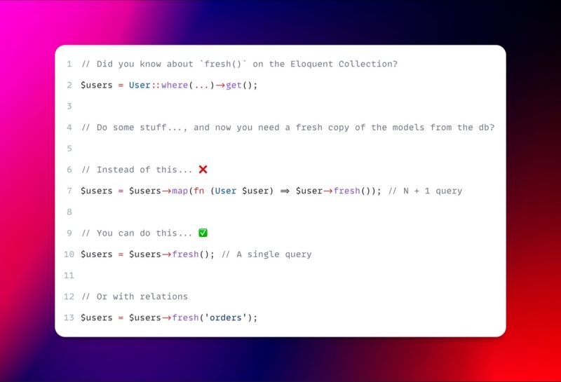 How to use fresh() methods for Laravel | yohan Dhanushka posted on the ... How to use fresh() methods for Laravel | yohan Dhanushka posted on the ...