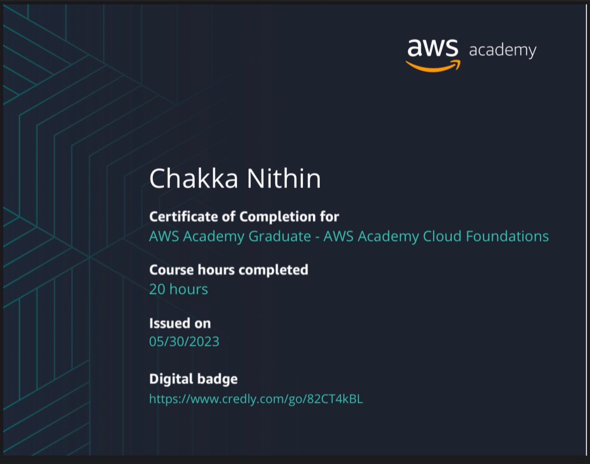 Chakka Nithin on LinkedIn: #awsacademy #awsgraduate #cloudfoundations # ... Chakka Nithin on LinkedIn: #awsacademy #awsgraduate #cloudfoundations # ...