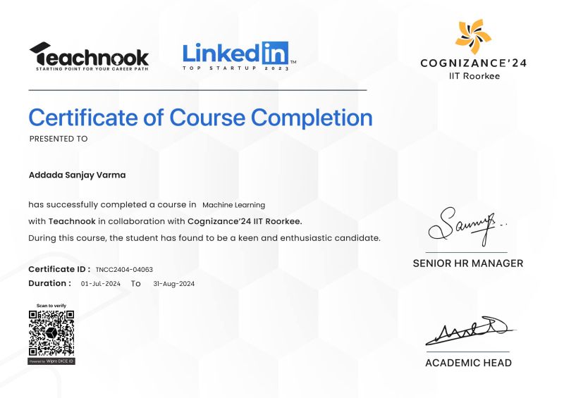 Sanjay Varma Addada on LinkedIn: 🎓 Certificate of Completion in Machine ... Sanjay Varma Addada on LinkedIn: 🎓 Certificate of Completion in Machine ...