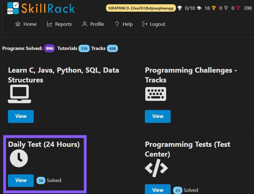 #skillrack #codingjourney #codingachievement | SIRAPANI DHAYALAN #skillrack #codingjourney #codingachievement | SIRAPANI DHAYALAN