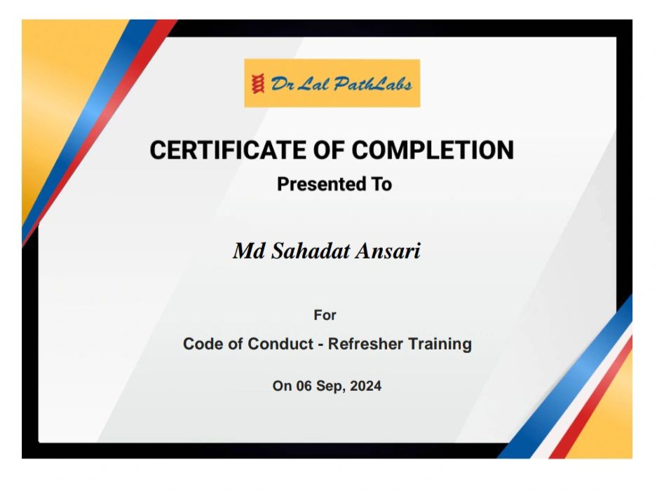 MD SAHADAT ANSARI on LinkedIn: Dr Lal PathLabs completed Code of ... MD SAHADAT ANSARI on LinkedIn: Dr Lal PathLabs completed Code of ...