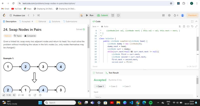 Day 32 of DSA challenge: Swap Nodes in pairs | Praneetha Imandi posted ... Day 32 of DSA challenge: Swap Nodes in pairs | Praneetha Imandi posted ...