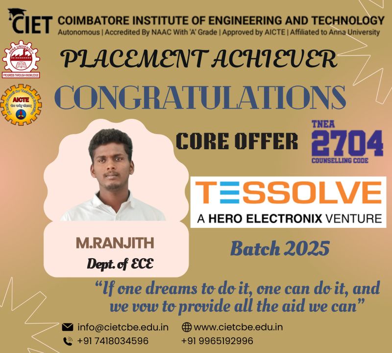 Greetings from CIET!!! Congratulations to our placement achievers! Your ... Greetings from CIET!!! Congratulations to our placement achievers! Your ...
