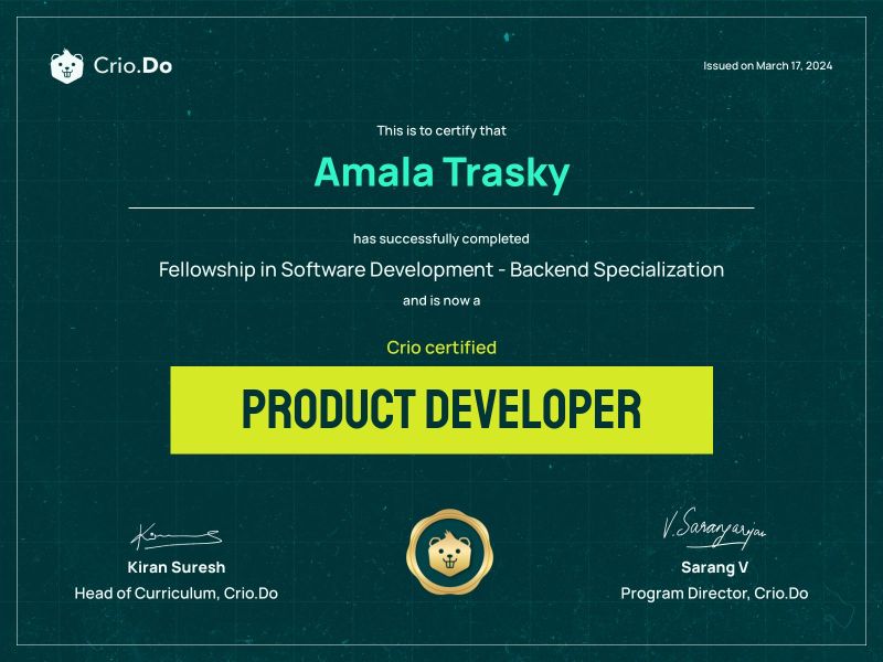 Amala Trasky on LinkedIn: Backend Developer Amala Trasky on LinkedIn: Backend Developer