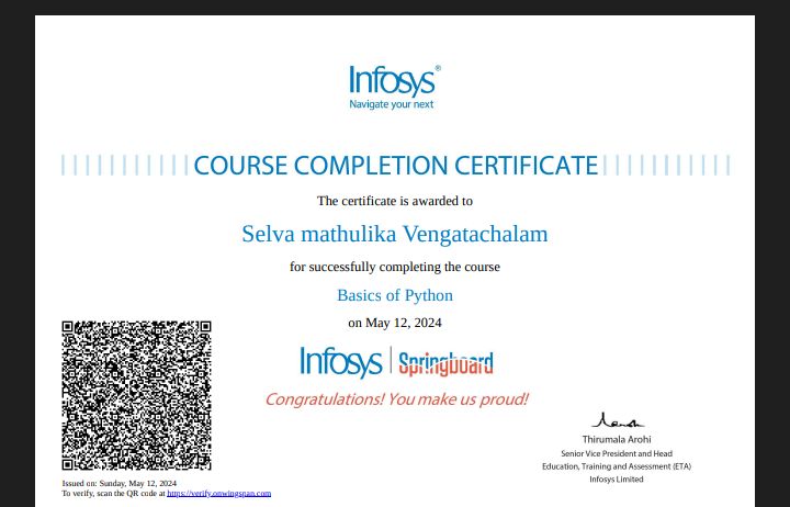 Selva Mathulika vengatachalam on LinkedIn: basics of python completion ... Selva Mathulika vengatachalam on LinkedIn: basics of python completion ...