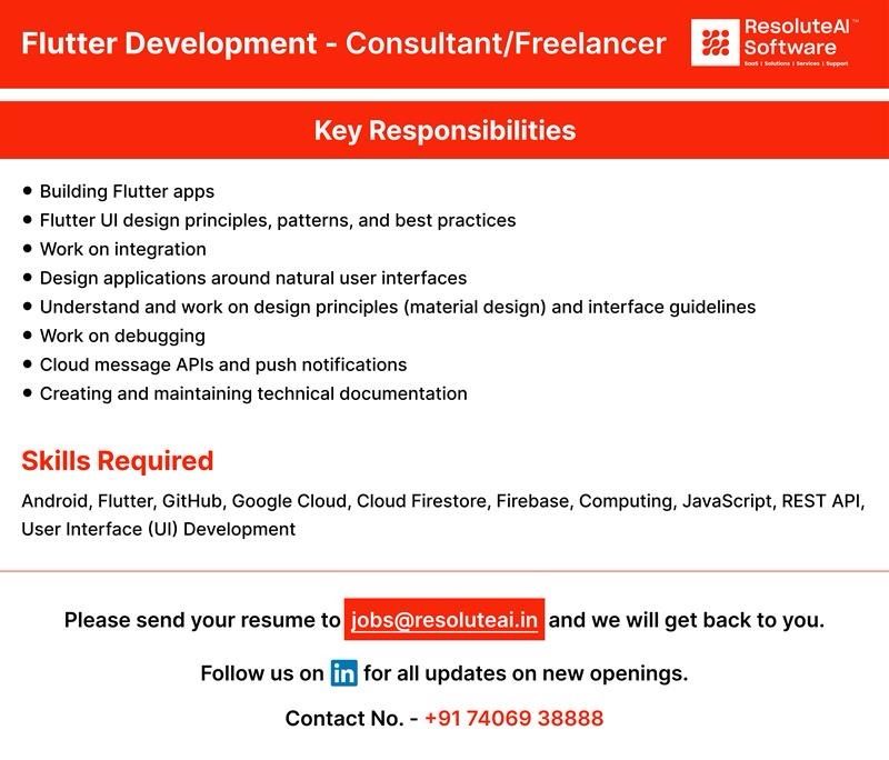 ResoluteAI Software on LinkedIn: #hiring #hiringalert #flutter #jobalert ResoluteAI Software on LinkedIn: #hiring #hiringalert #flutter #jobalert