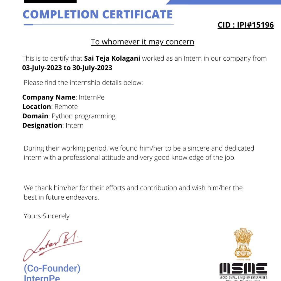 Sai Teja Kolagani on LinkedIn: #python #remotework # ... Sai Teja Kolagani on LinkedIn: #python #remotework # ...