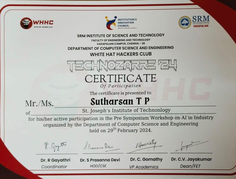 Completed an AI workshop on 29/03/2024 | SUTHARSAN T.P. posted on the ... Completed an AI workshop on 29/03/2024 | SUTHARSAN T.P. posted on the ...