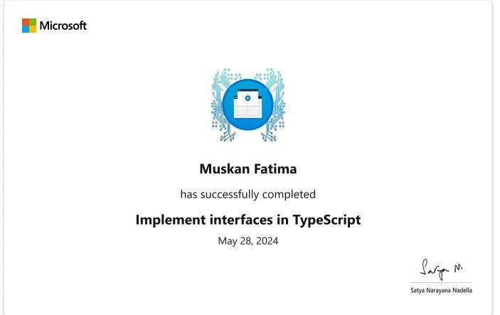 Muskan Fatima on LinkedIn: #typescript #microsoft #training #certified ... Muskan Fatima on LinkedIn: #typescript #microsoft #training #certified ...