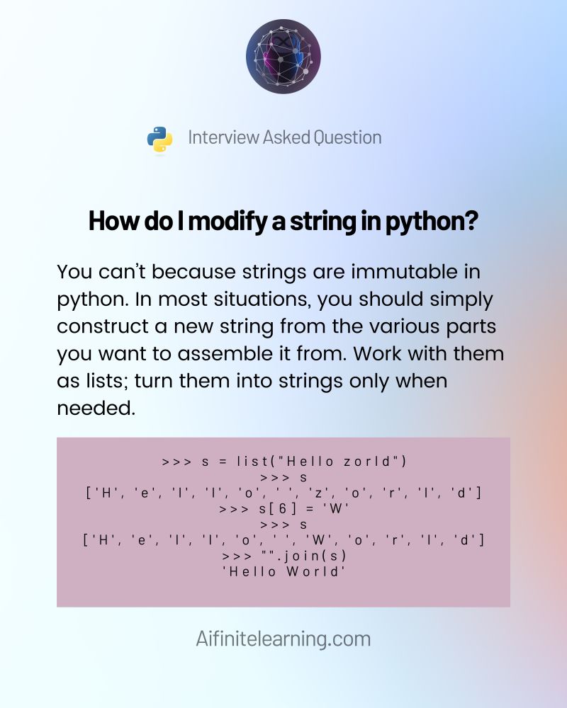 how do I modify a string in python is python interview asked question ... how do I modify a string in python is python interview asked question ...