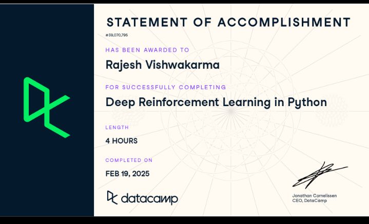 I’ve just completed the Deep Reinforcement Learning in Python Course on ... I’ve just completed the Deep Reinforcement Learning in Python Course on ...