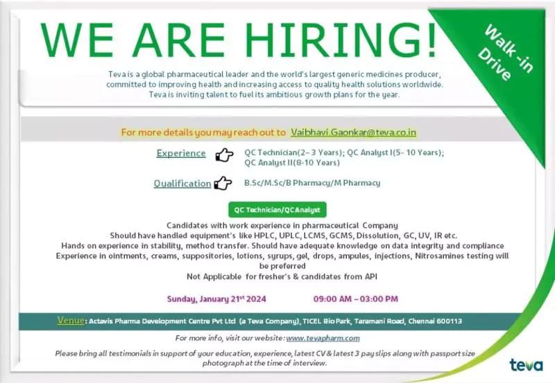 sudheer vanguri on LinkedIn: Teva Pharmaceuticals Walk-in Drive for ... sudheer vanguri on LinkedIn: Teva Pharmaceuticals Walk-in Drive for ...