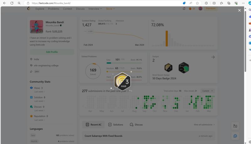 Mounika Bandi on LinkedIn: #leetcode #codingjourney #consistency # ... Mounika Bandi on LinkedIn: #leetcode #codingjourney #consistency # ...