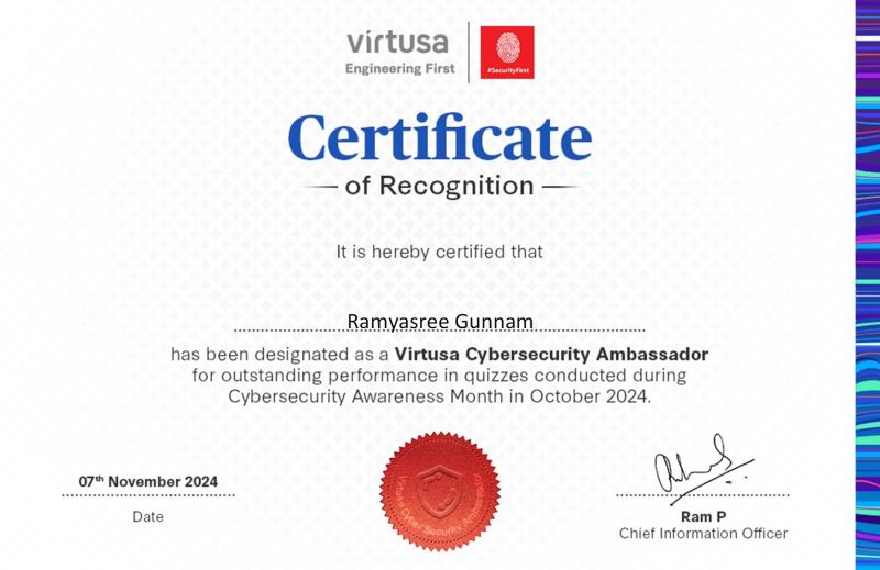 Gunnam Ramyasree on LinkedIn: Virtusa Cybersecurity Ambassador 🥳 Gunnam Ramyasree on LinkedIn: Virtusa Cybersecurity Ambassador 🥳