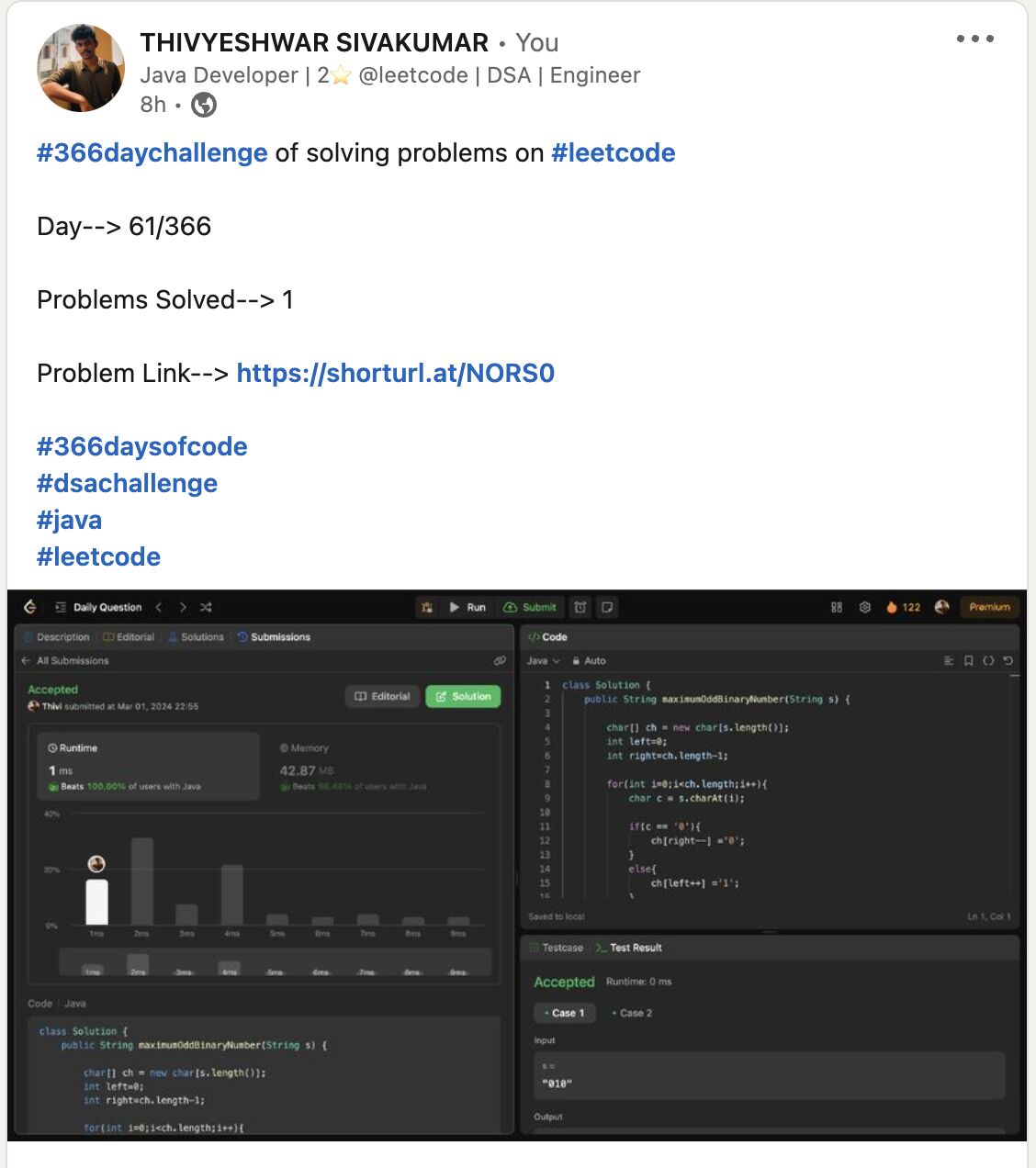 THIVYESHWAR SIVAKUMAR on LinkedIn: #366dayschallenge #leetcode THIVYESHWAR SIVAKUMAR on LinkedIn: #366dayschallenge #leetcode