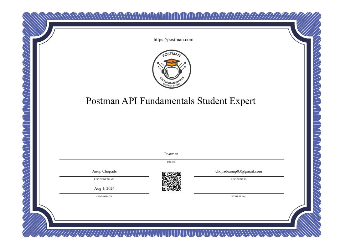 Completed Postman API Fundamentals | Anup Chopade posted on the topic ... Completed Postman API Fundamentals | Anup Chopade posted on the topic ...