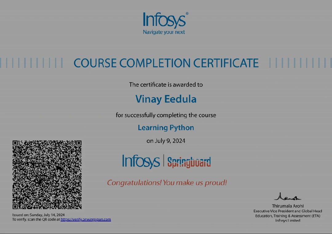 Vinay Eedula on LinkedIn: #python #programming #infosysspringboard Vinay Eedula on LinkedIn: #python #programming #infosysspringboard