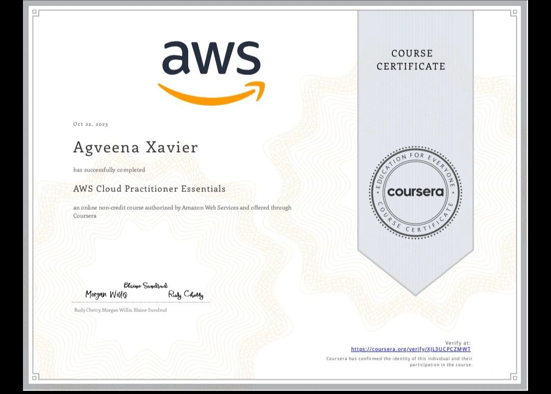 Agveena Xavier on LinkedIn: #coursera #awscloud #amazon Agveena Xavier on LinkedIn: #coursera #awscloud #amazon
