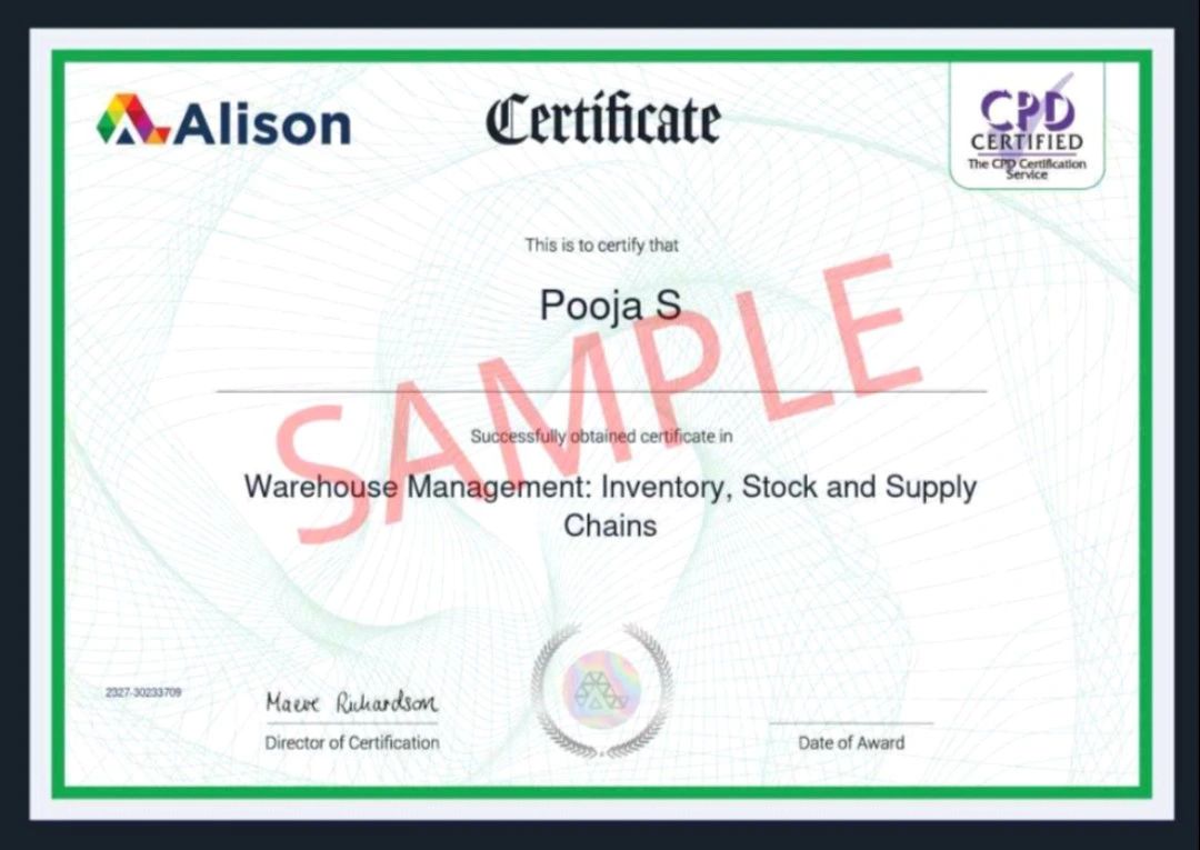 Completed Warehouse Management course in Alison | Pooja S posted on the ... Completed Warehouse Management course in Alison | Pooja S posted on the ...