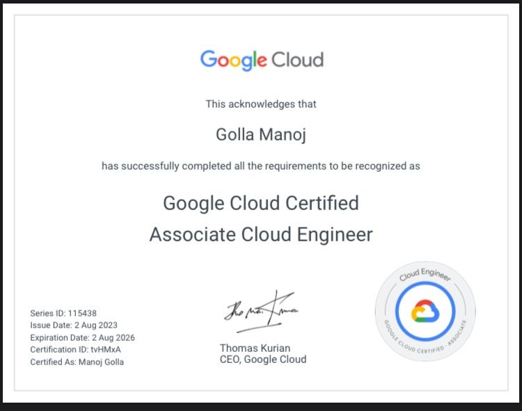Manoj golla on LinkedIn: #googlecloud #associatecloudengineer Manoj golla on LinkedIn: #googlecloud #associatecloudengineer