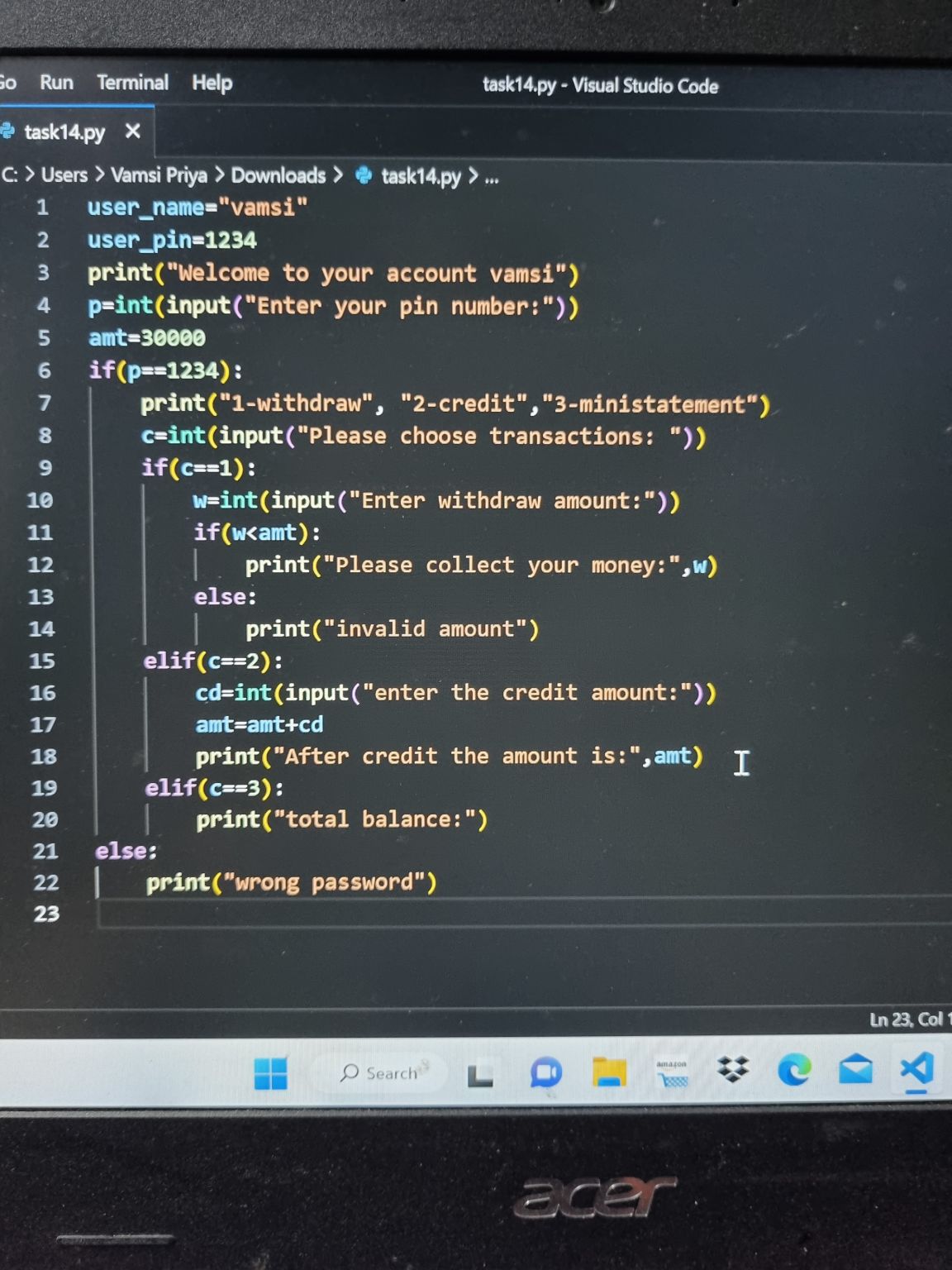 Dumpa Vamsi Priya on LinkedIn: task -14 atm program using python task ... Dumpa Vamsi Priya on LinkedIn: task -14 atm program using python task ...