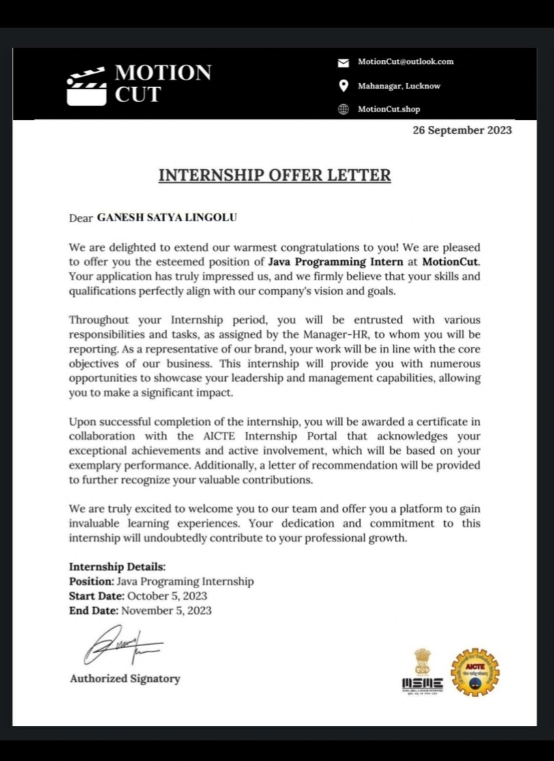 GANESH SATYA on LinkedIn: #internship #careermilestone #gratitude GANESH SATYA on LinkedIn: #internship #careermilestone #gratitude