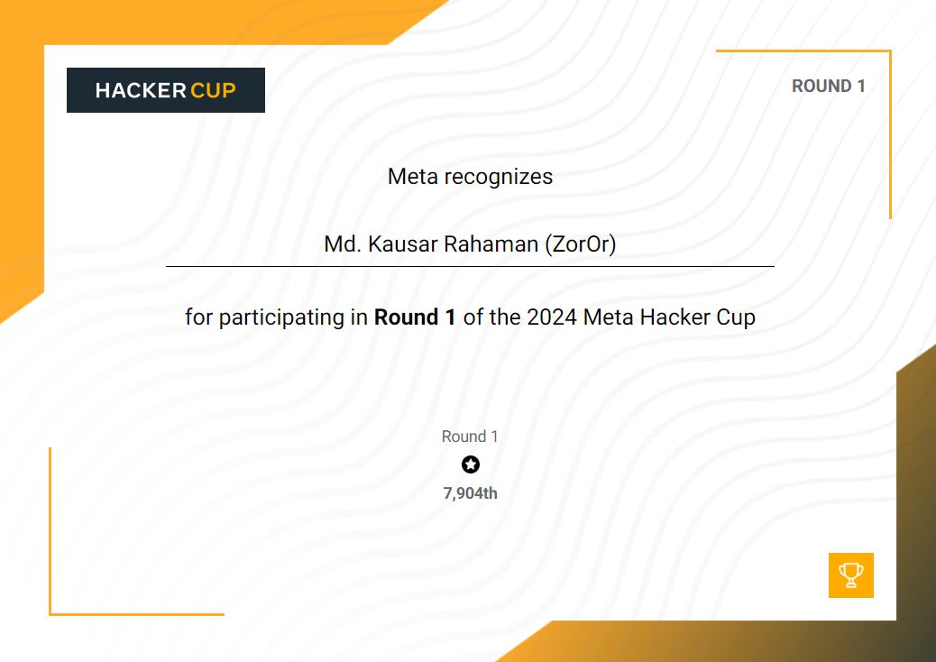 Kausar Rahaman on LinkedIn: #metahackercup #competitiveprogramming Kausar Rahaman on LinkedIn: #metahackercup #competitiveprogramming