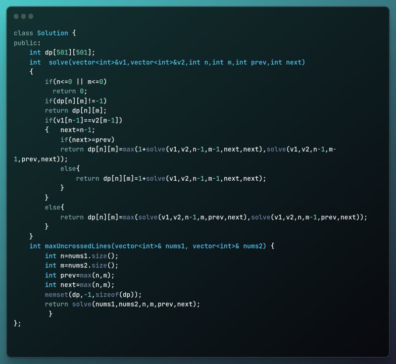 Day54 of #100daysofcodechallenge: Uncrossed Lines | Athithian S posted ... Day54 of #100daysofcodechallenge: Uncrossed Lines | Athithian S posted ...