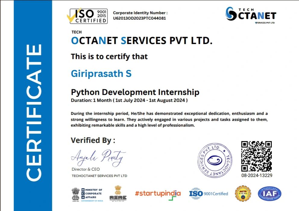 Giriprasath S on LinkedIn: #pythondevelopment #internship # ... Giriprasath S on LinkedIn: #pythondevelopment #internship # ...