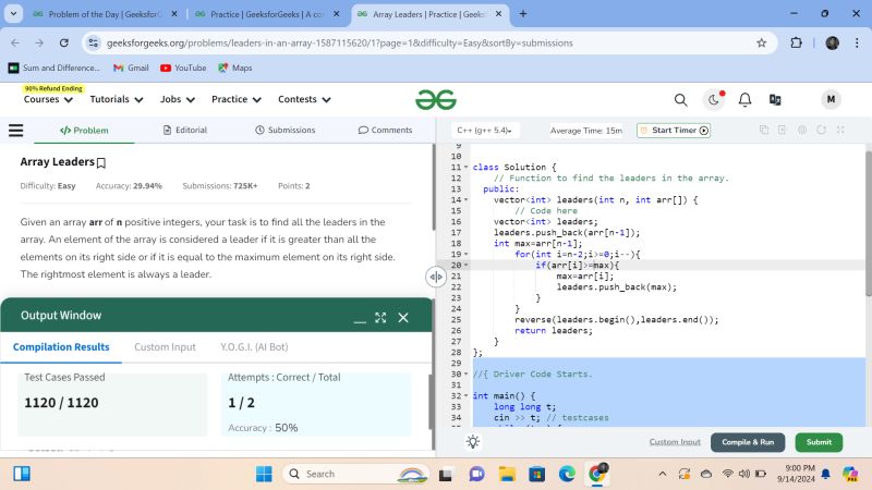 Fardin Alam on LinkedIn: 🚀 Solved GeeksforGeeks Array Leaders Problem ... Fardin Alam on LinkedIn: 🚀 Solved GeeksforGeeks Array Leaders Problem ...