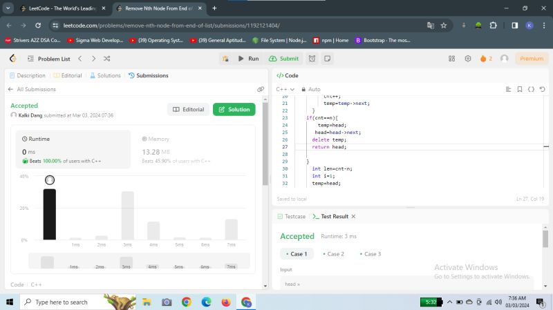 Kalki Dang on LinkedIn: Solved Remove Nth node from end of linked list ... Kalki Dang on LinkedIn: Solved Remove Nth node from end of linked list ...