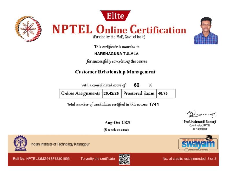 #customerrelationshipmanagement #nptel #iitkharagpur | HARSHAGUNA TULALA #customerrelationshipmanagement #nptel #iitkharagpur | HARSHAGUNA TULALA
