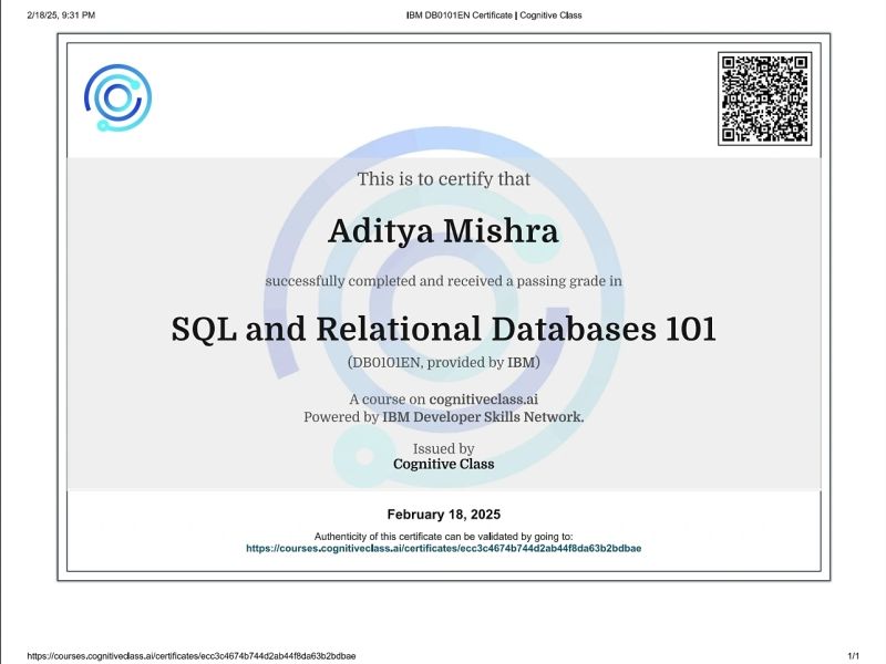 #sql #database #ibm #cognitiveclass #learning #certification | Aditya ... #sql #database #ibm #cognitiveclass #learning #certification | Aditya ...