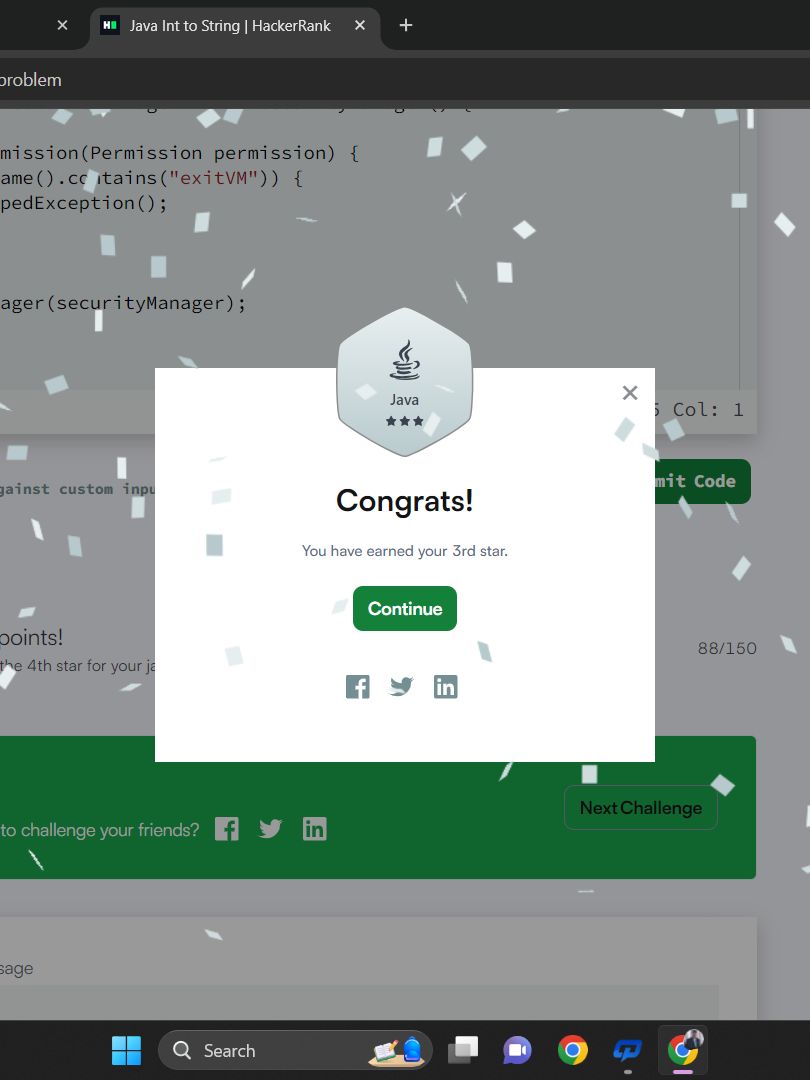 Cheedella Sunayana on LinkedIn: #java #coding #achievement #hackerrank ... Cheedella Sunayana on LinkedIn: #java #coding #achievement #hackerrank ...