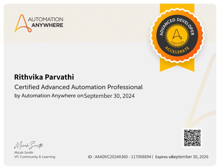 RITHVIKA PARVATHI on LinkedIn: #automation #certification # ... RITHVIKA PARVATHI on LinkedIn: #automation #certification # ...