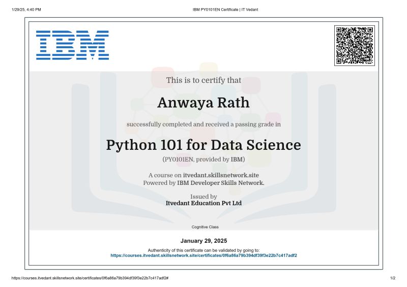 #python #datascience #ibm #certification #lifelonglearning… | Anwaya Rath #python #datascience #ibm #certification #lifelonglearning… | Anwaya Rath