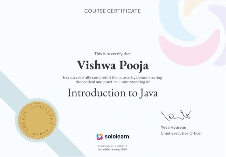 VISHWA POOJA V on LinkedIn: 🚀Completed the JAVA course on sololearn ... VISHWA POOJA V on LinkedIn: 🚀Completed the JAVA course on sololearn ...
