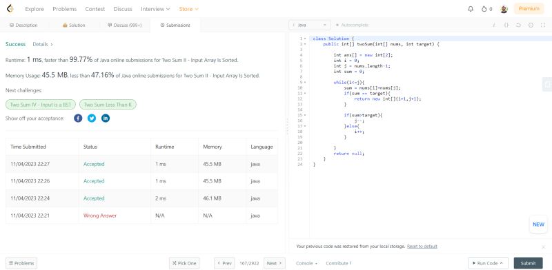 Two Sum II: Input Array Is Sorted | Davinder Kumar posted on the topic ... Two Sum II: Input Array Is Sorted | Davinder Kumar posted on the topic ...