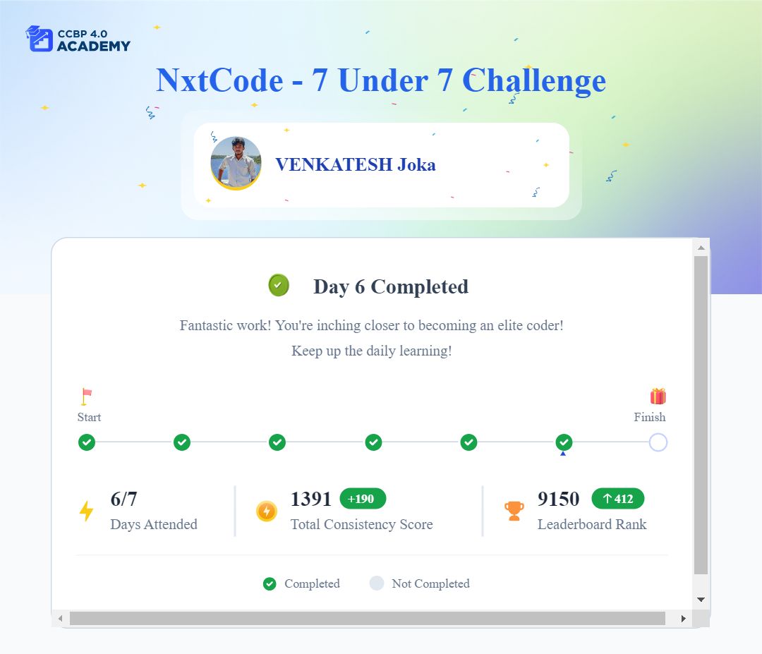VENKATESH JOKA on LinkedIn: #nxtcode7under7challenge #nxtwave #nxtcode ... VENKATESH JOKA on LinkedIn: #nxtcode7under7challenge #nxtwave #nxtcode ...