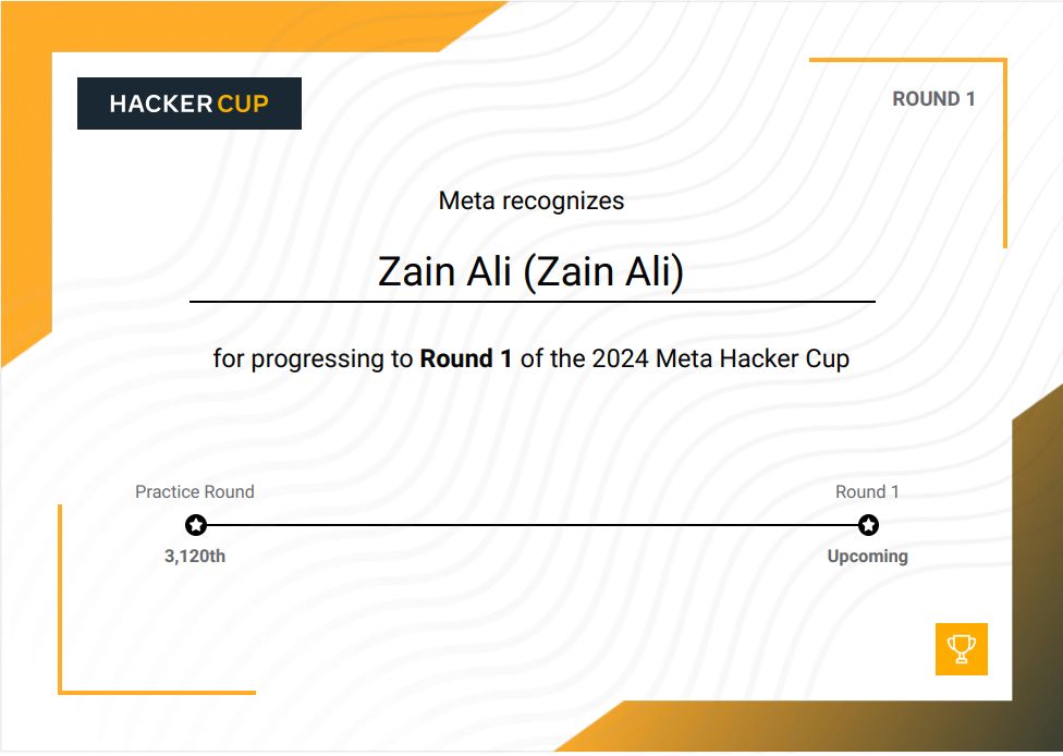 Zain Ali Gondal on LinkedIn: #metahackercup #cp #problemsolving #learning Zain Ali Gondal on LinkedIn: #metahackercup #cp #problemsolving #learning