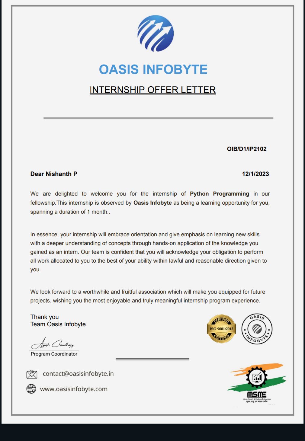 Nishanth P on LinkedIn: #internship #opportunity #python # ... Nishanth P on LinkedIn: #internship #opportunity #python # ...
