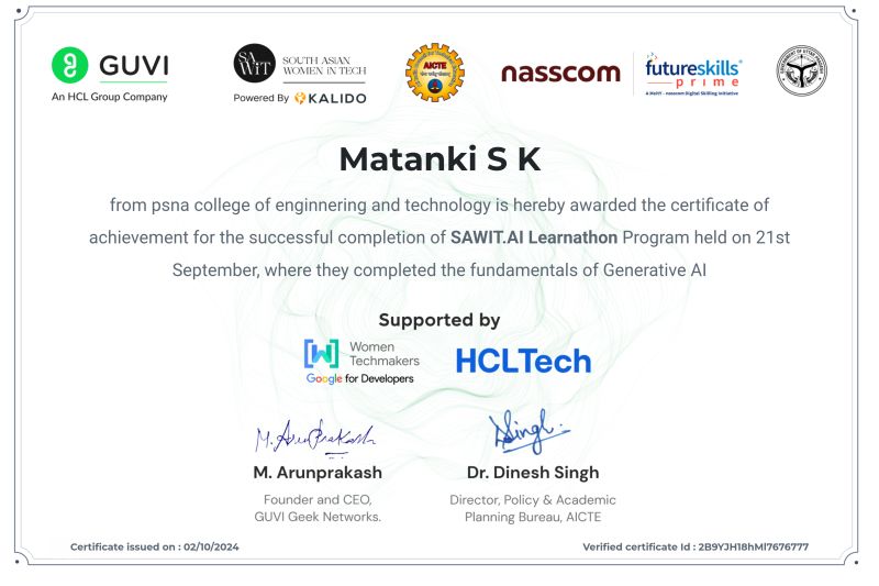 Matanki S. K. on LinkedIn: #generativeai #ai #sawit #guvi #hcltech # ... Matanki S. K. on LinkedIn: #generativeai #ai #sawit #guvi #hcltech # ...