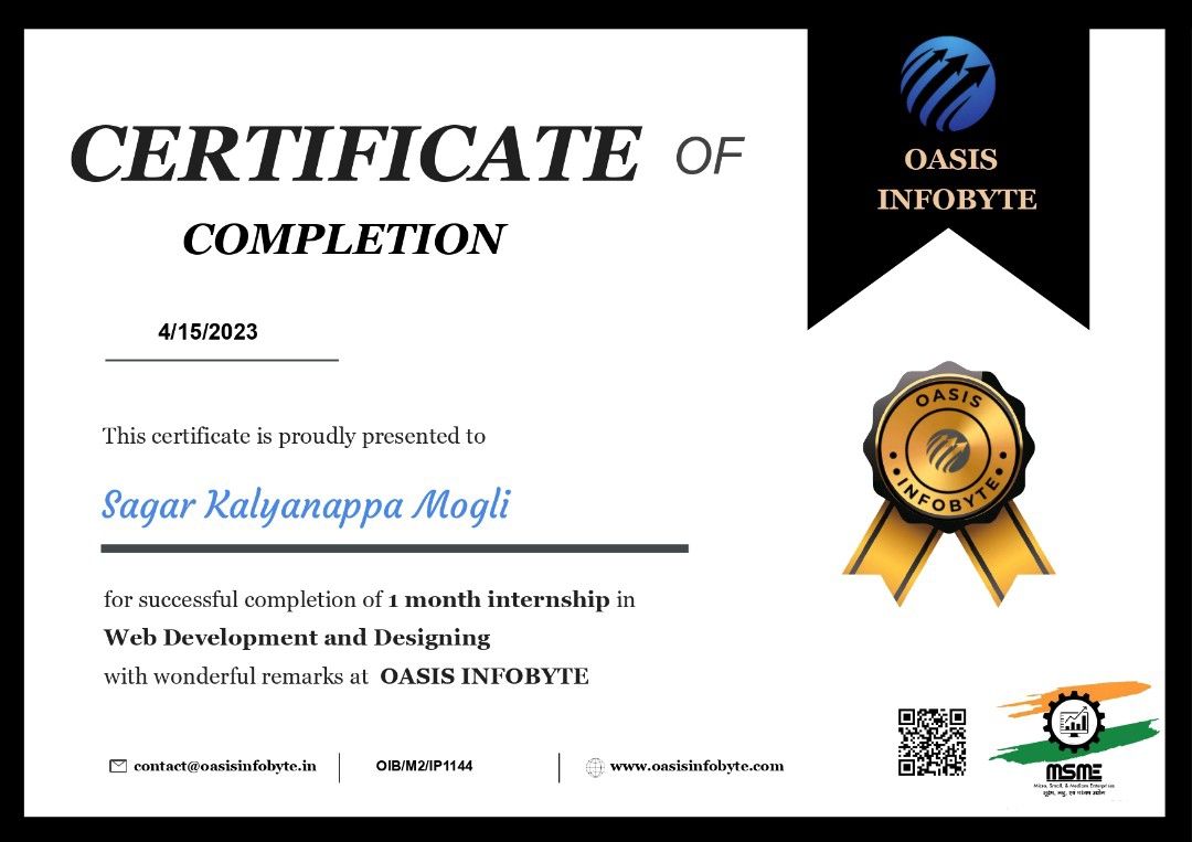 SAGAR MOGLI on LinkedIn: #internship #webdevelopment #oasisinfobyte SAGAR MOGLI on LinkedIn: #internship #webdevelopment #oasisinfobyte