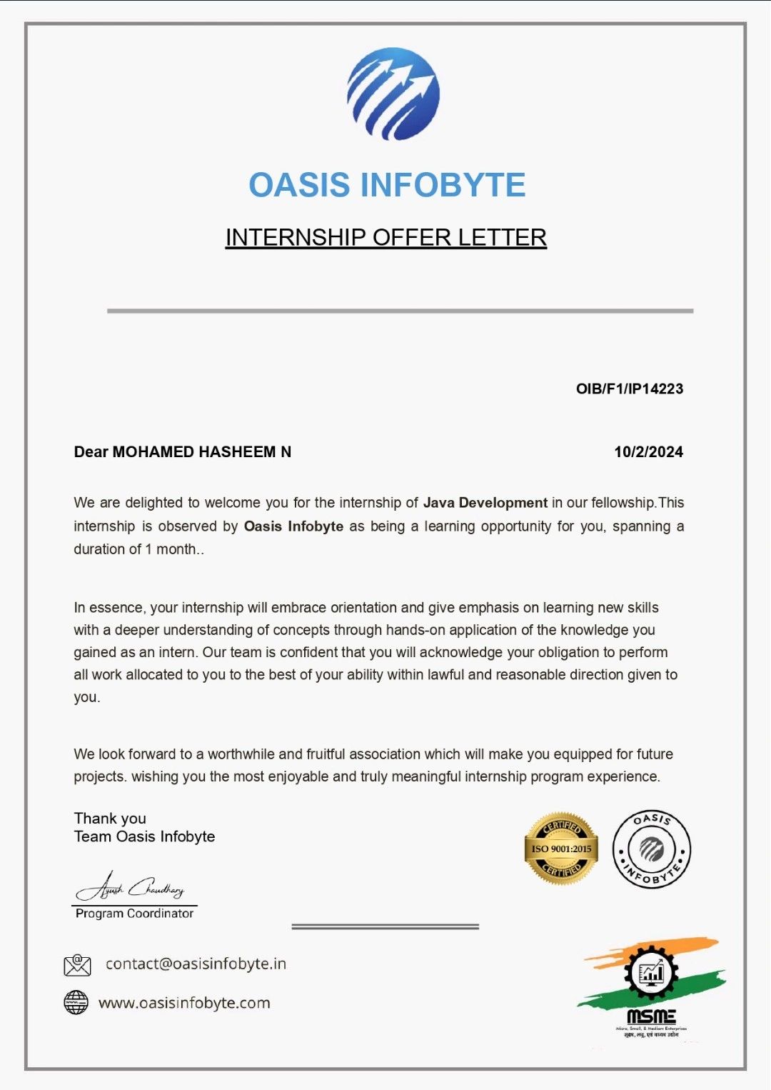 MOHAMED HASHEEM N on LinkedIn: #oasisinfobyte #oasisinfobyteinternship ... MOHAMED HASHEEM N on LinkedIn: #oasisinfobyte #oasisinfobyteinternship ...