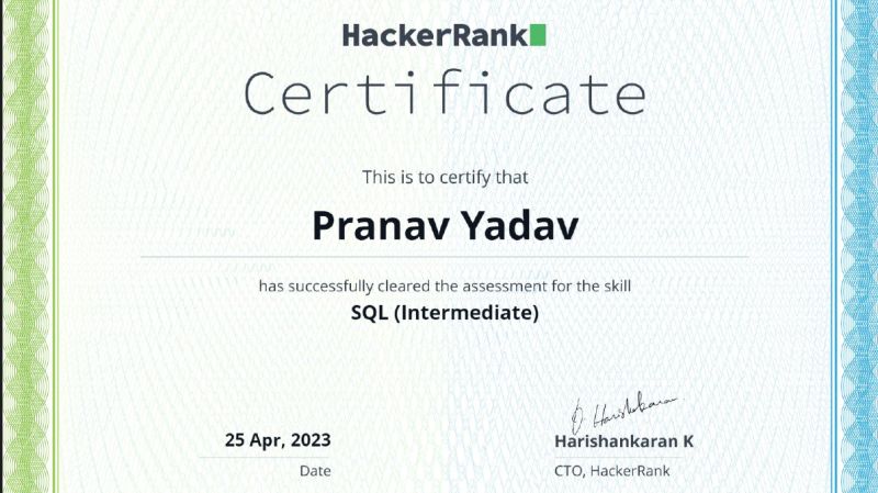 Pranav Yadav on LinkedIn: #sql #hackerrankcertification #dataanalytics ... Pranav Yadav on LinkedIn: #sql #hackerrankcertification #dataanalytics ...