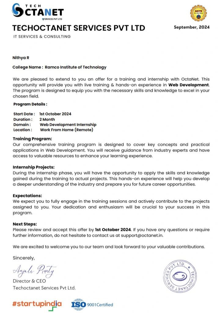Nithya R on LinkedIn: #webdevelopment #internship #octanet Nithya R on LinkedIn: #webdevelopment #internship #octanet