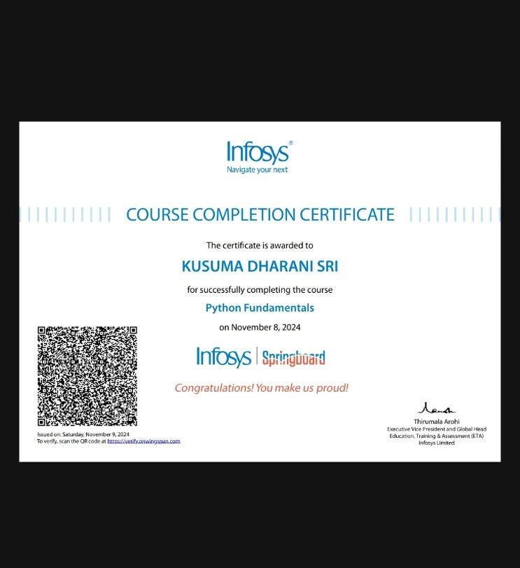 #python #infosys | Dharanisri Kusuma #python #infosys | Dharanisri Kusuma
