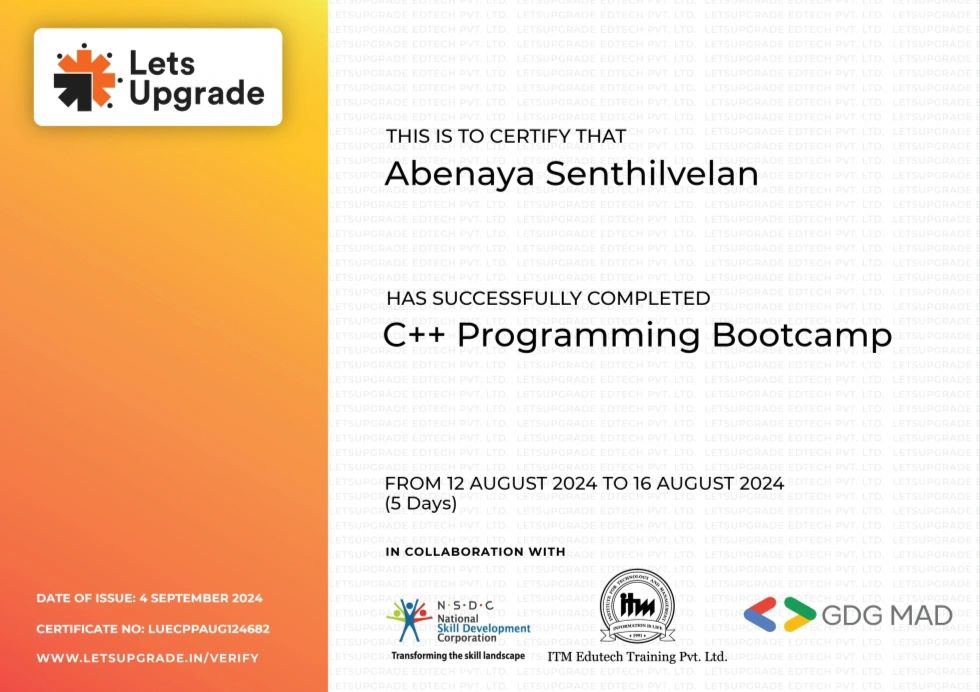 Abenaya Senthilvelan on LinkedIn: #cplusplus #programming #bootcamp # ... Abenaya Senthilvelan on LinkedIn: #cplusplus #programming #bootcamp # ...